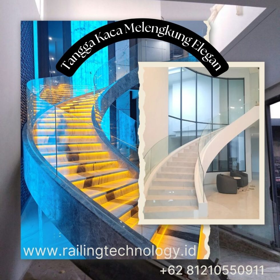 Tangga Kaca Melengkung Elegan Meruya Selatan - Railing Technology